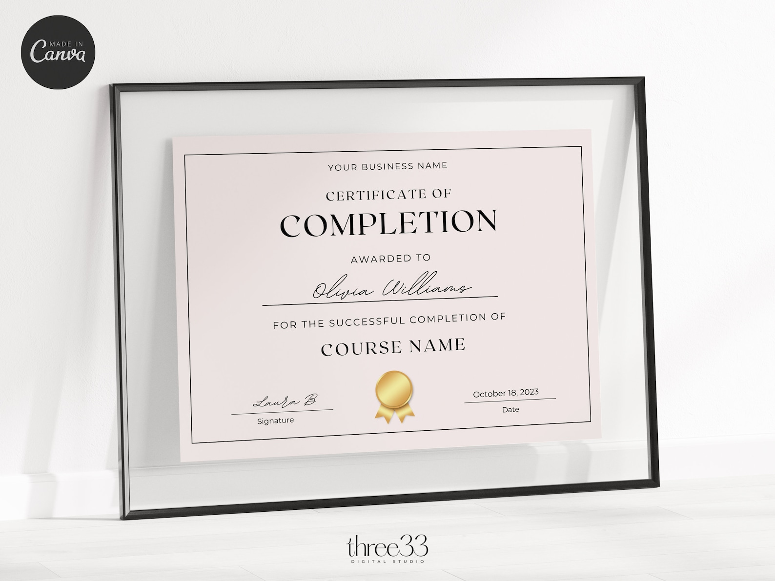 Editable Training Certificate Template, Certificate of Completion ...