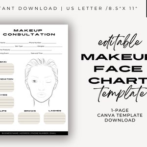 Editable Makeup Face Chart, Beauty Template, Salon Forms, Makeup ...