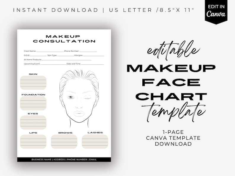 Editable Makeup Face Chart, Beauty Template, Salon Forms, Makeup ...