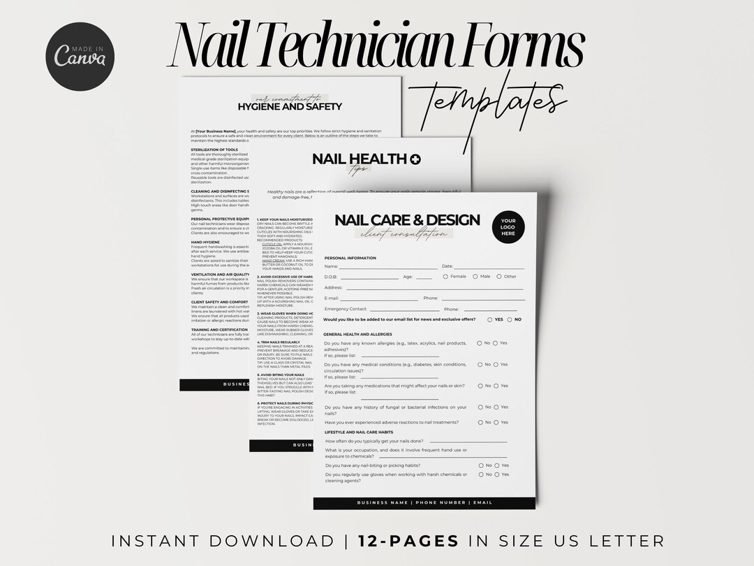 Nail Technician Form, Nail Consent Form Template, Client Intake Forms ...