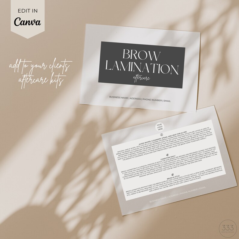 Editable Brow Lamination Aftercare Cards, Beauty Salon Template (edit ...
