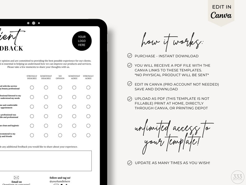 Editable Client Feedback Form Template, Esthetician Feedback Comment ...