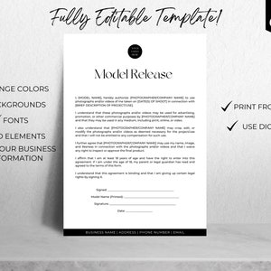 Model Release Form Template, Photography Forms, Business Forms, Photo ...