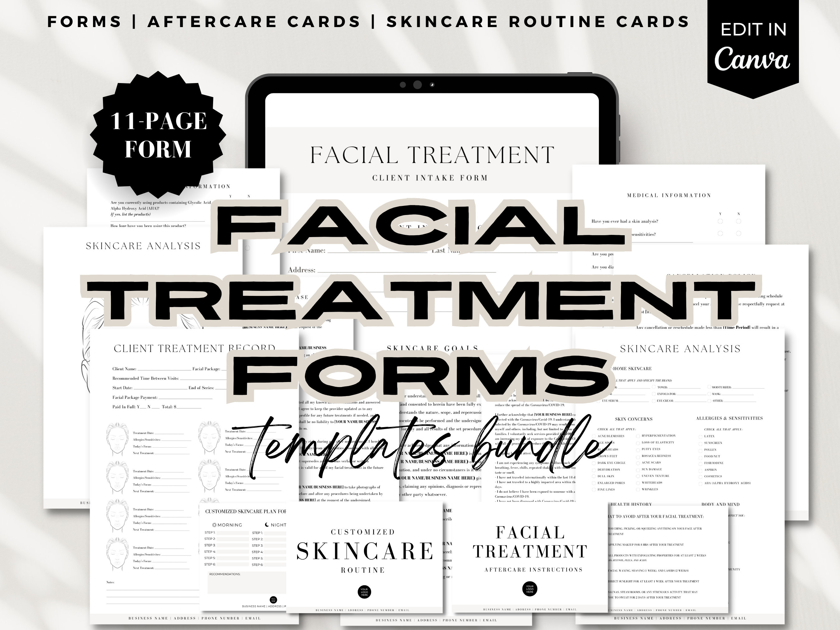 Facial Treatment Forms, Editable Esthetician Templates, Skincare ...