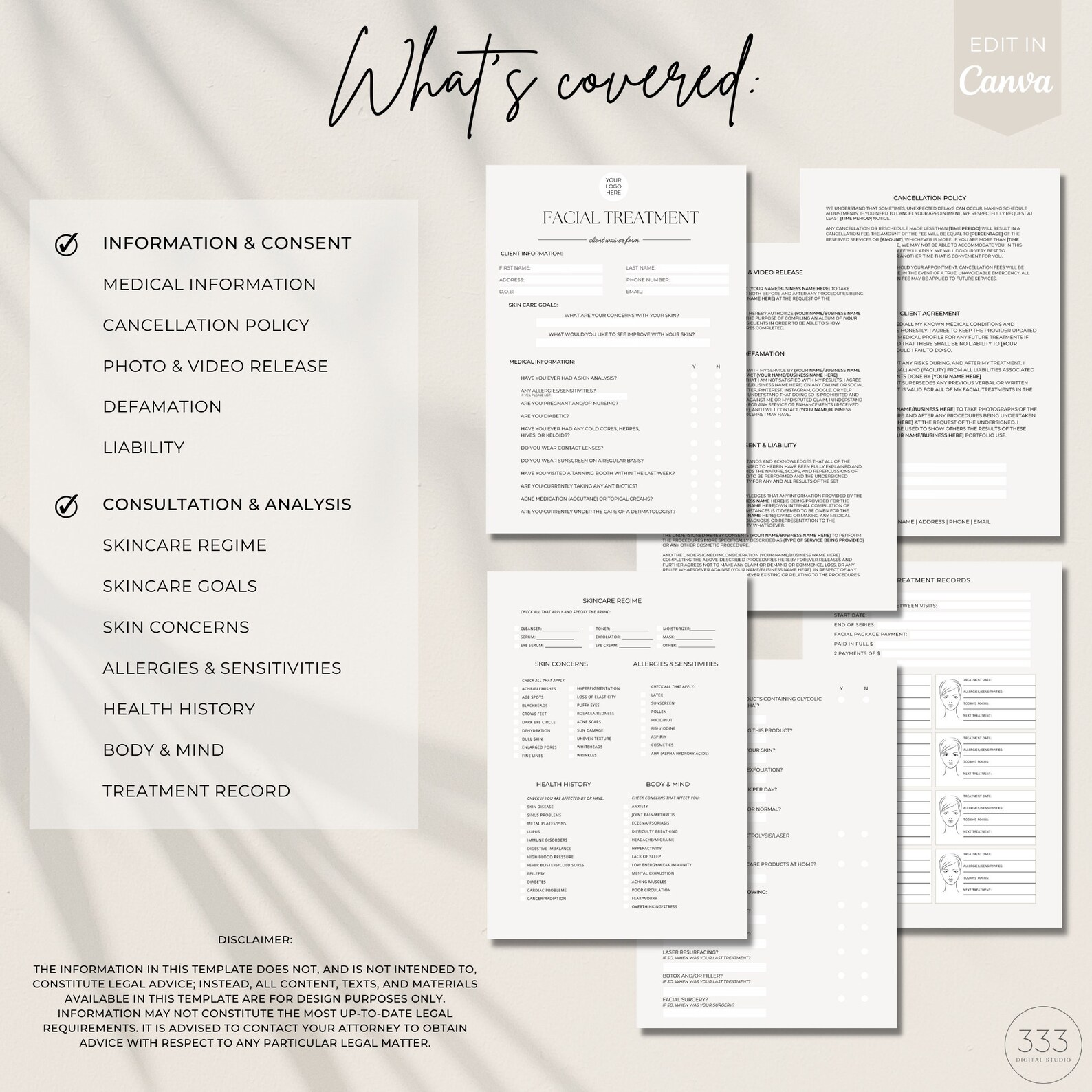 Editable Facial Consent Form, Canva Template, Esthetician Form, Skin ...
