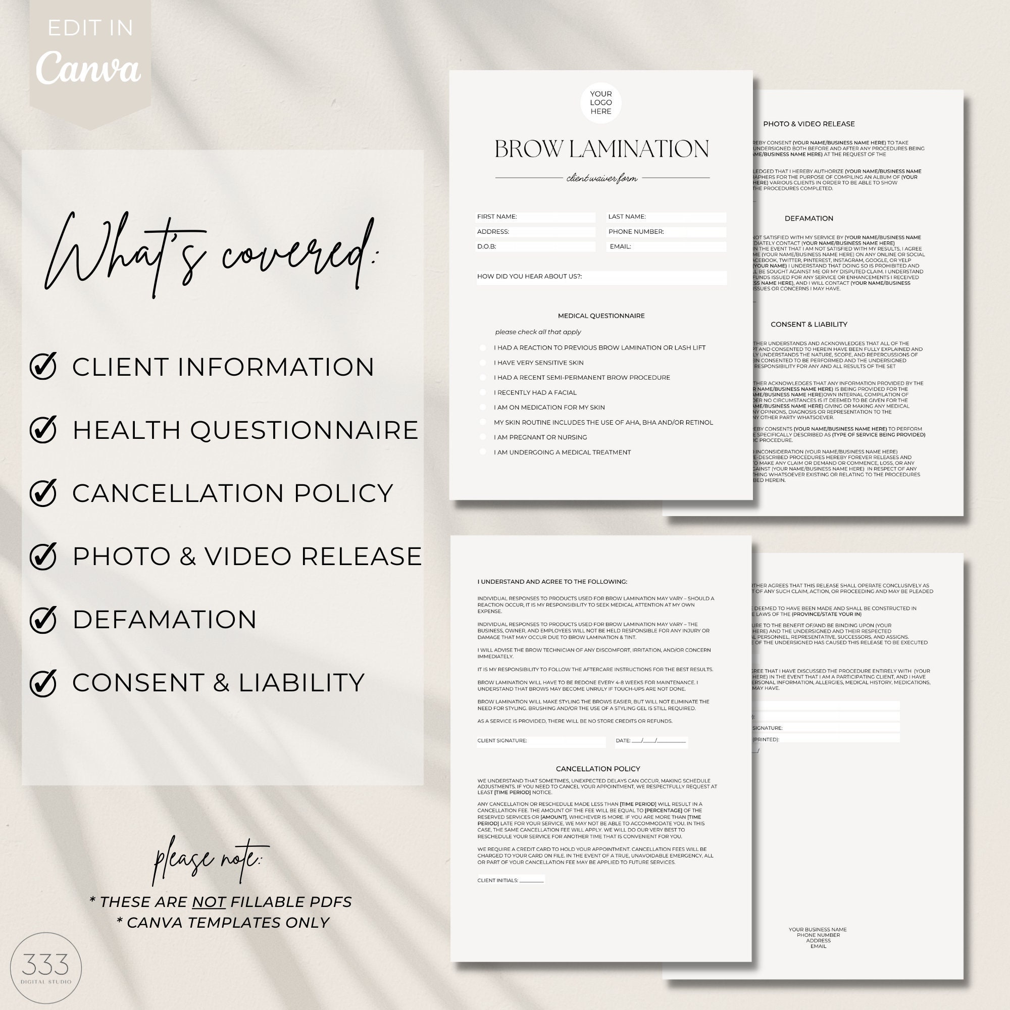 Brow Lamination Consent Forms, Esthetician Template, Eyebrow Intake ...