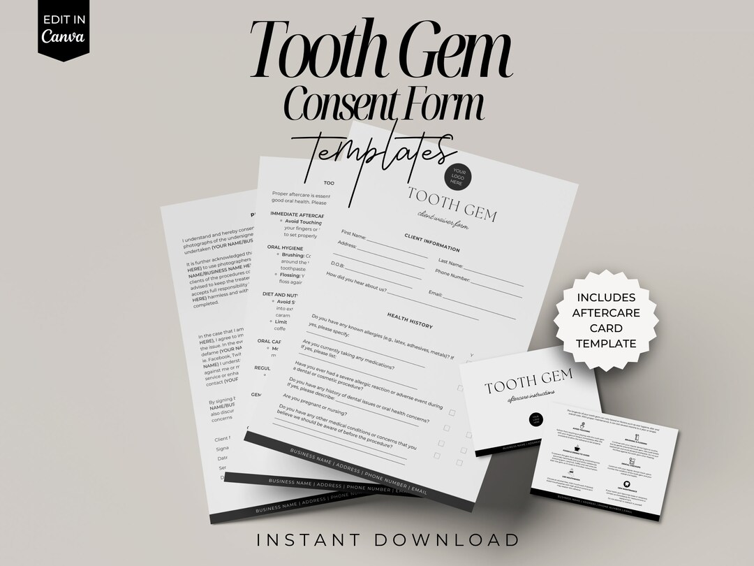 Tooth Gem Consent Form, Esthetician Consent Forms, Teeth Gem Forms ...