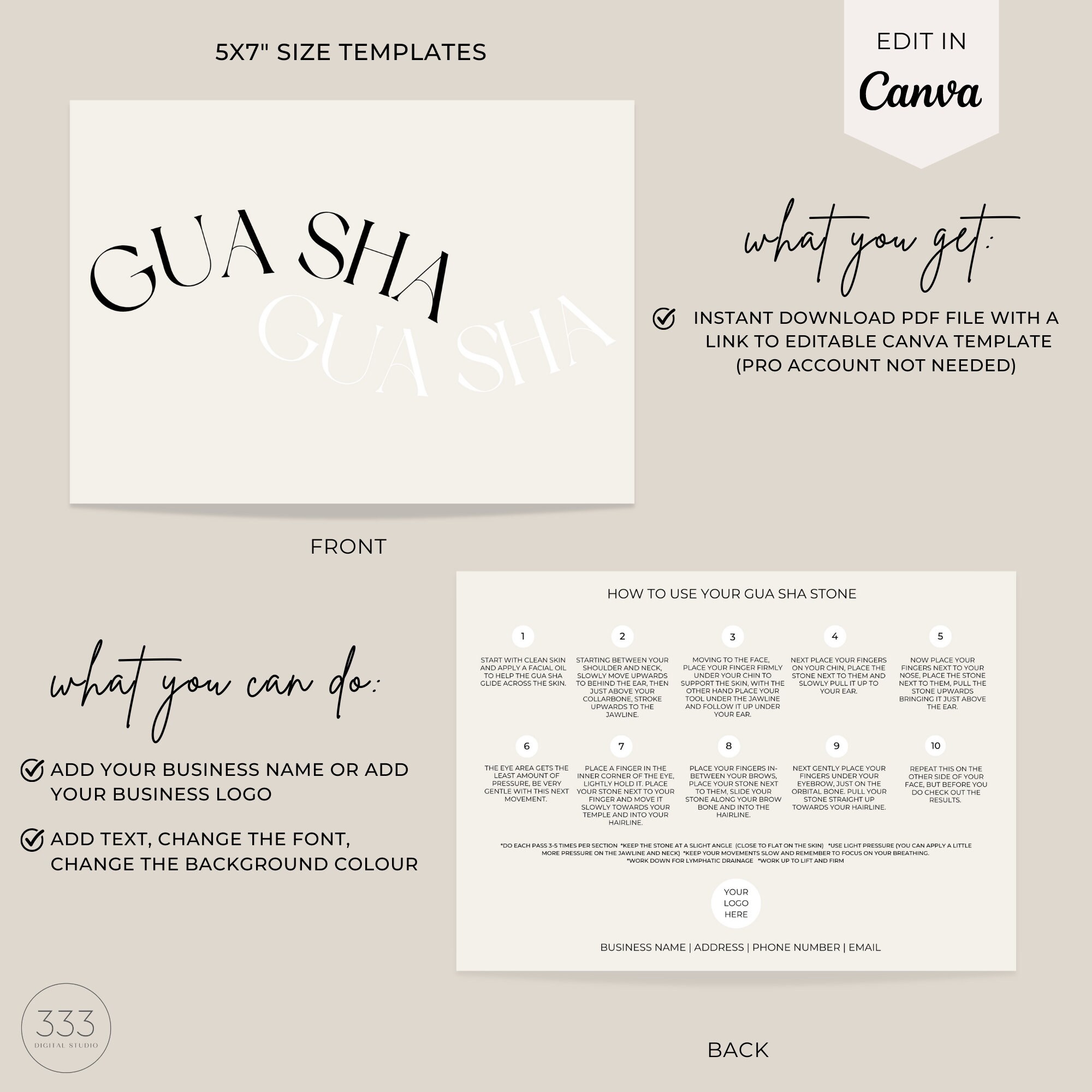 Gua Sha Facial Guide, Gua Sha Instructions, Care Card Template, Gua Sha ...