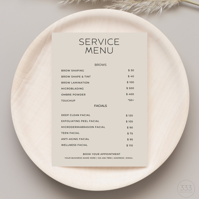 Editable Price List Template Service Menu Canva Template - Etsy