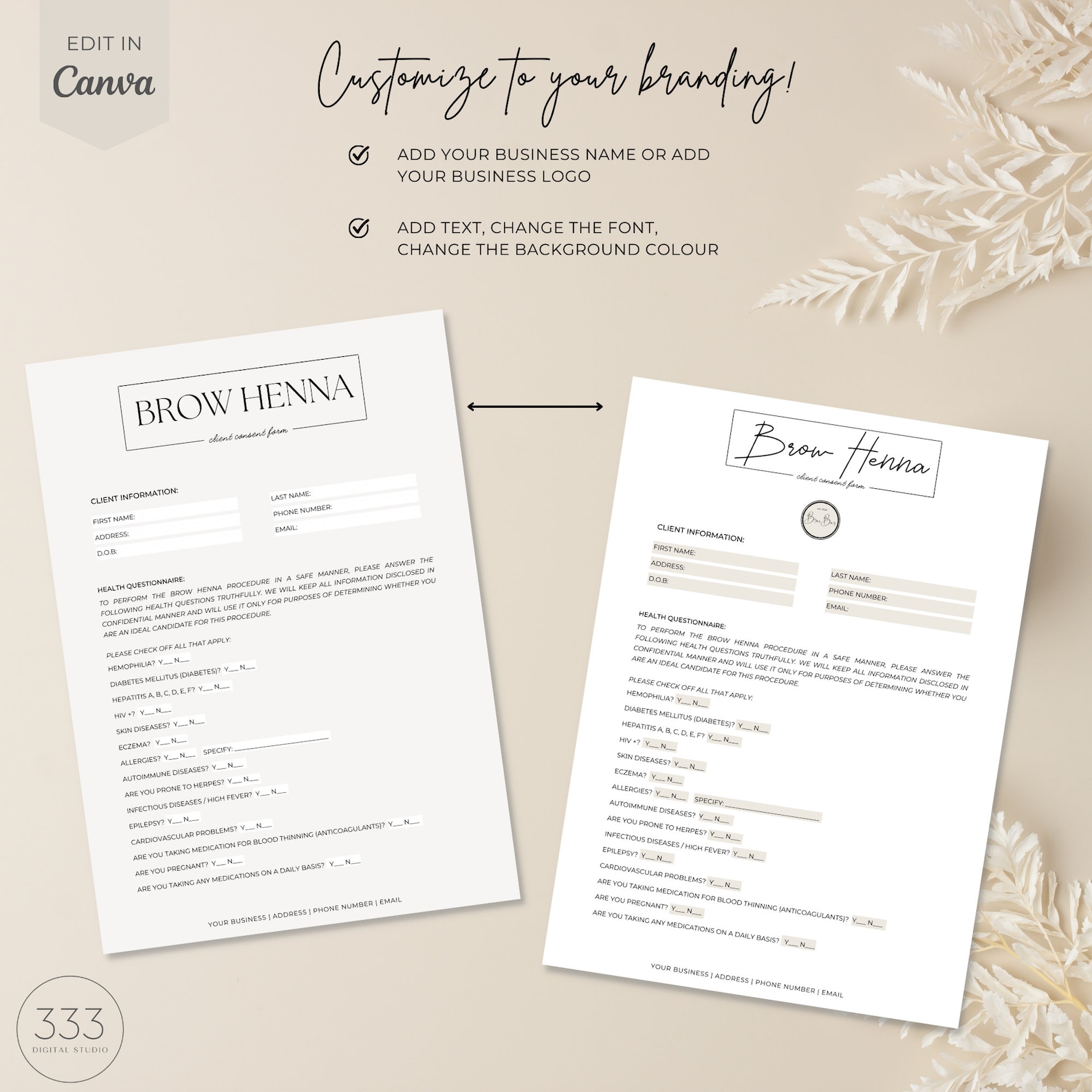 Brow Henna Consent Form Eyebrow Tinting Editable in Canva - Etsy