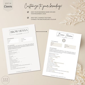 Brow Henna Consent Form, Eyebrow Tinting, Editable in Canva, Custom ...