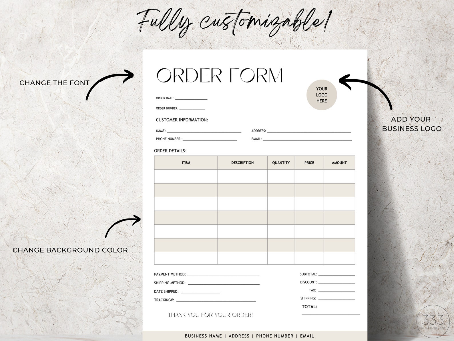 Editable Order Form Template, Purchase Order Form, Canva Template ...