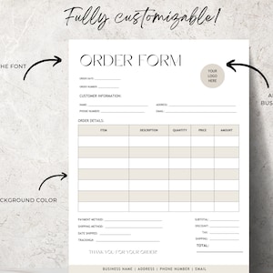 Editable Order Form Template, Purchase Order Form, Canva Template ...