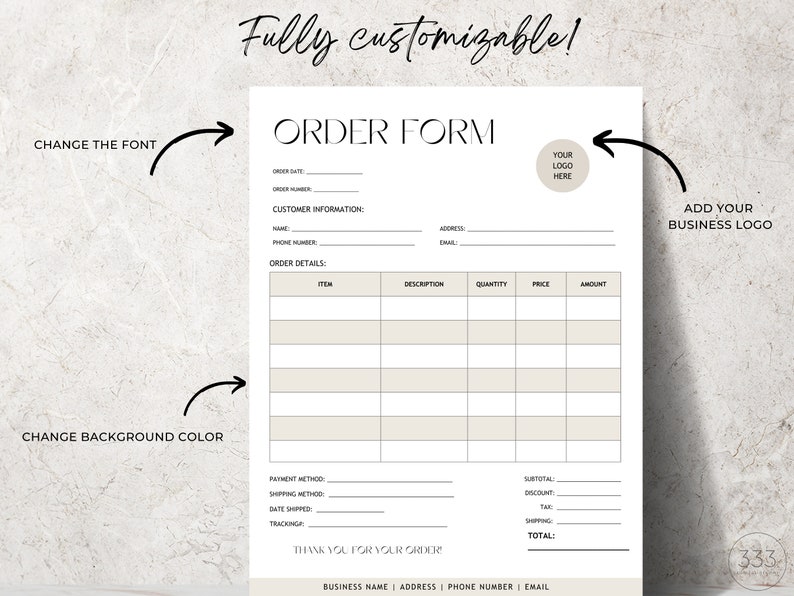 Editable Order Form Template, Purchase Order Form, Canva Template ...