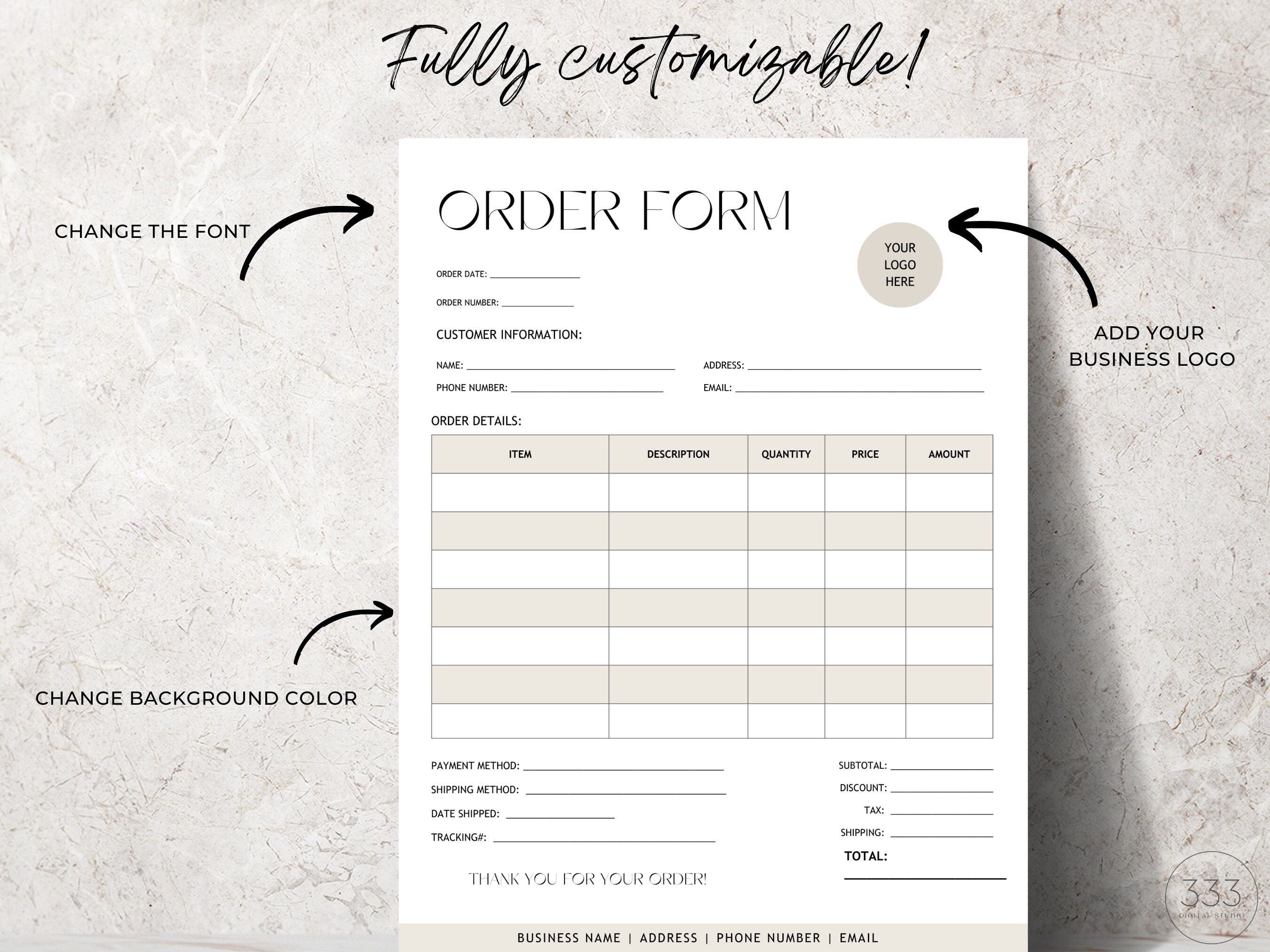 Editable Order Form Template, Printable Invoice, Canva Design (digital ...