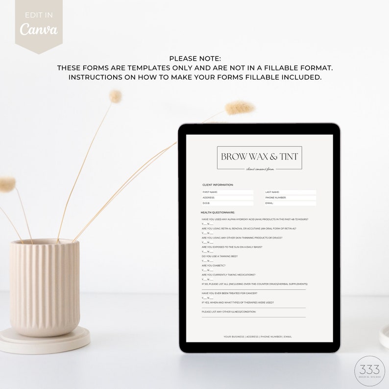 Brow Artist Forms Templates, PMU Consent, Canva Editable (digital ...