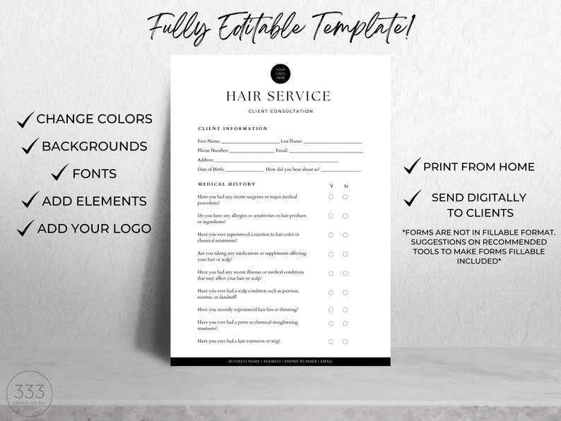 Hairstylist Client Forms Hair Salon Templates Contract - Etsy