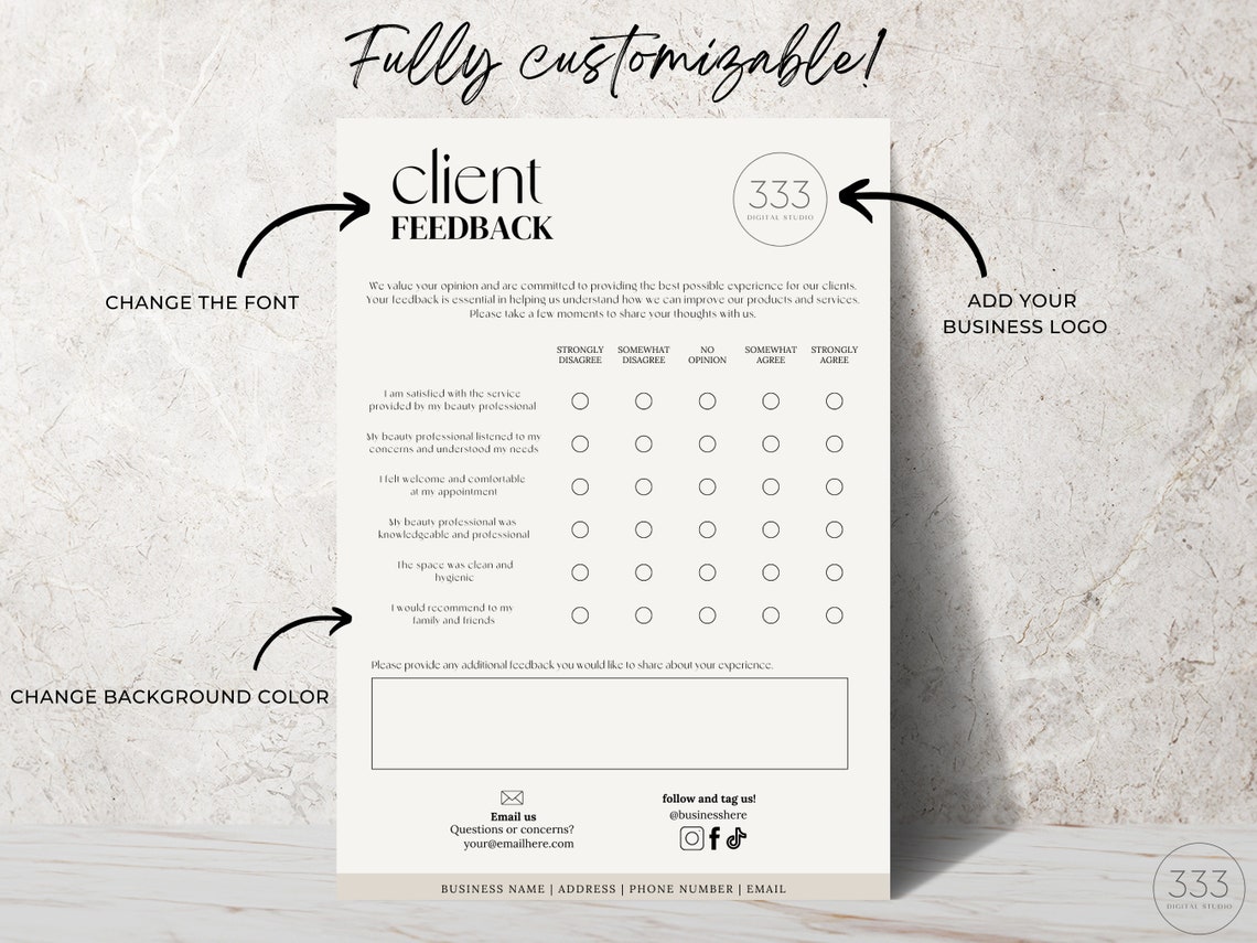 Editable Client Feedback Form Template, Esthetician Feedback Comment ...