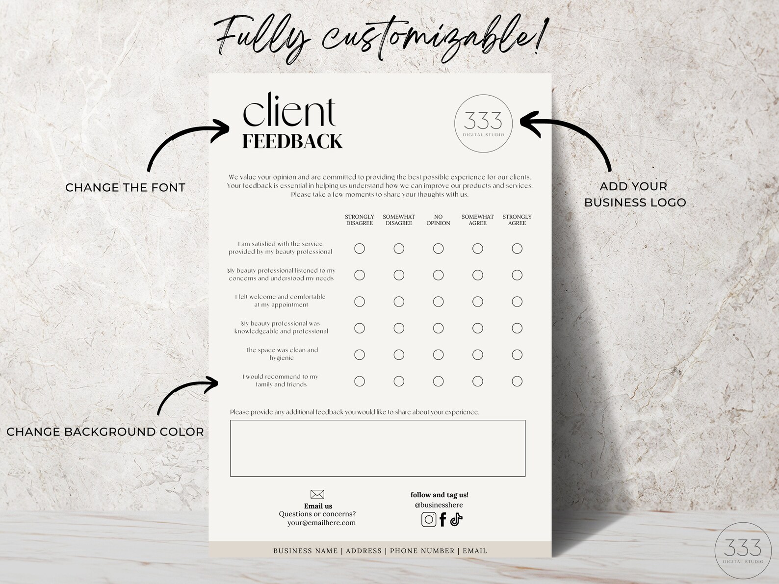 Editable Client Feedback Form Template, Esthetician Feedback Comment ...