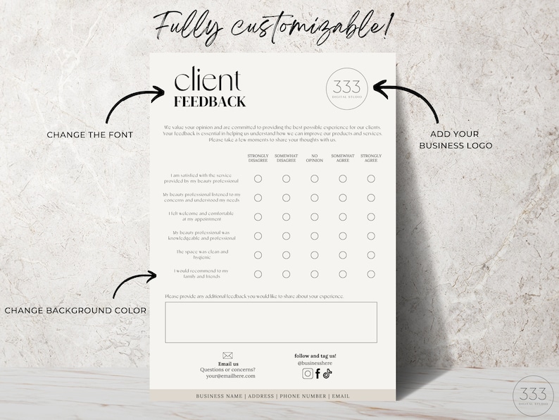Editable Client Feedback Form Template, Esthetician Feedback Comment ...
