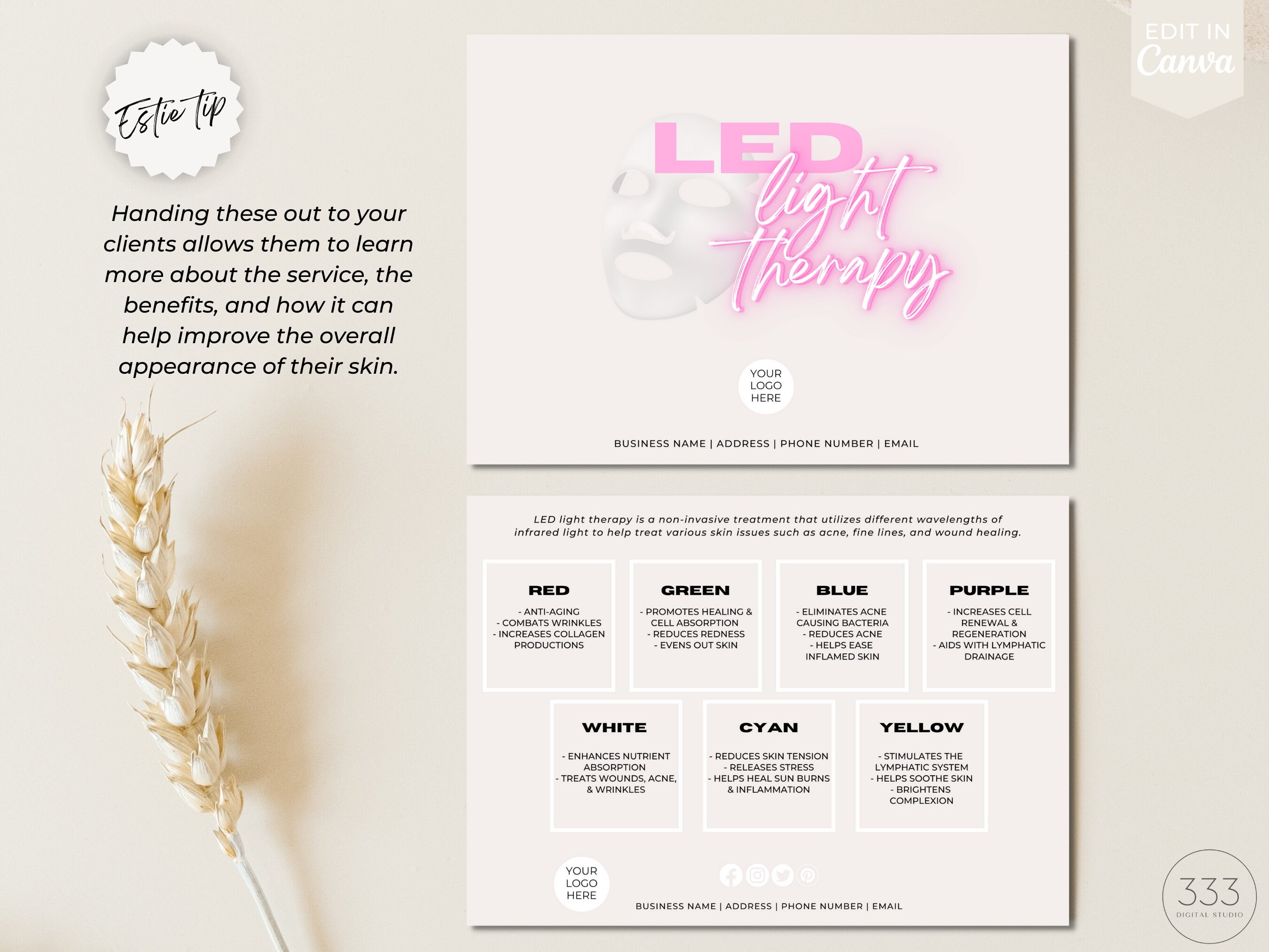 Editable LED Light Therapy Template, Esthetician Template, Client Cards ...