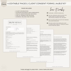 Brow Henna Consent Form, Eyebrow Tinting, Editable in Canva, Custom ...