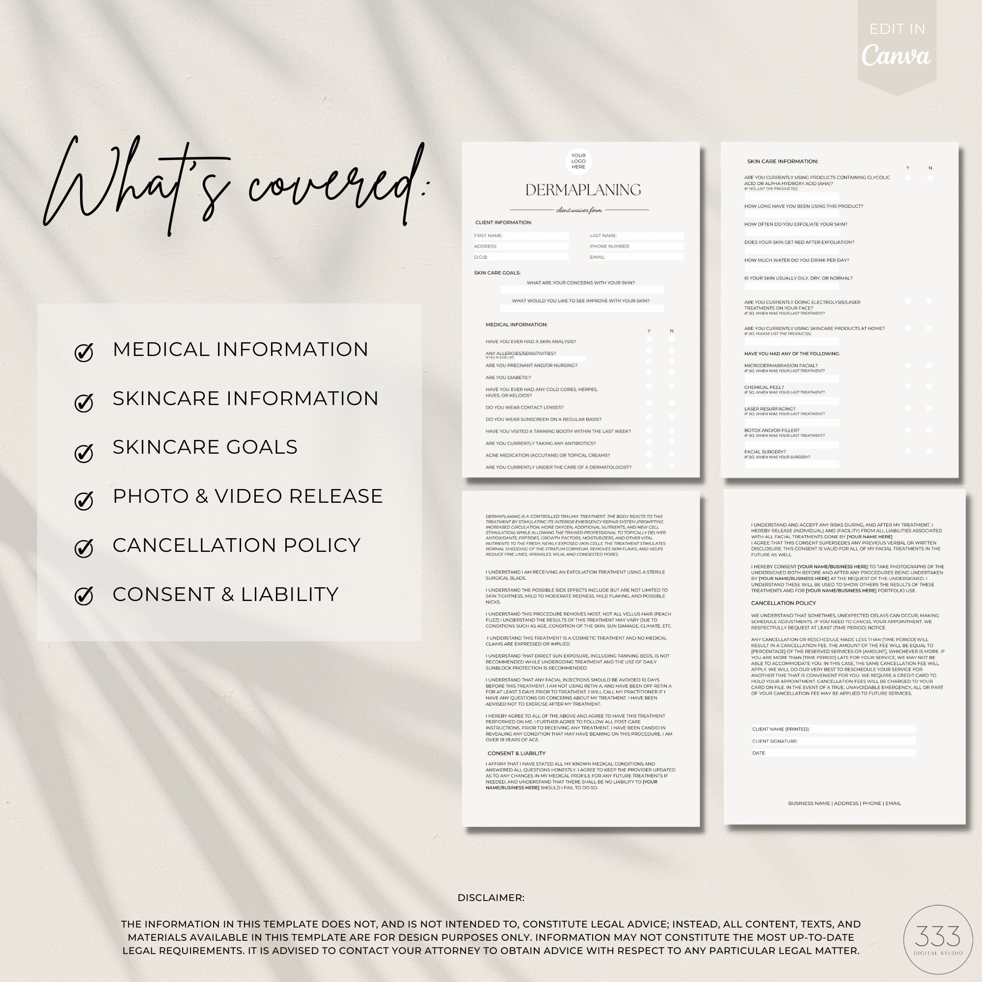 Editable Dermaplaning Consent Form Template Esthetician - Etsy UK