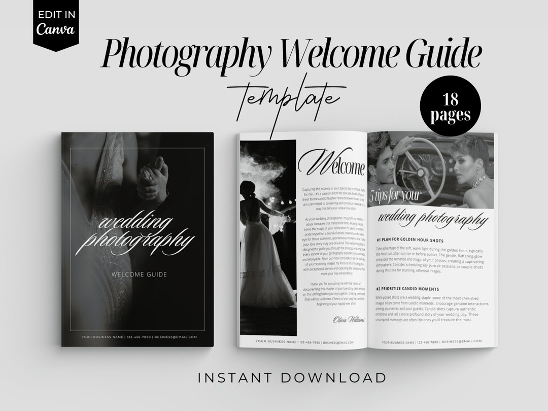 Photography Welcome Guide Template, Wedding Photography, Canva Welcome ...