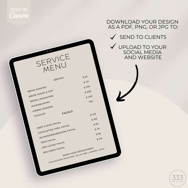 Editable Price List Template Service Menu Canva Template - Etsy