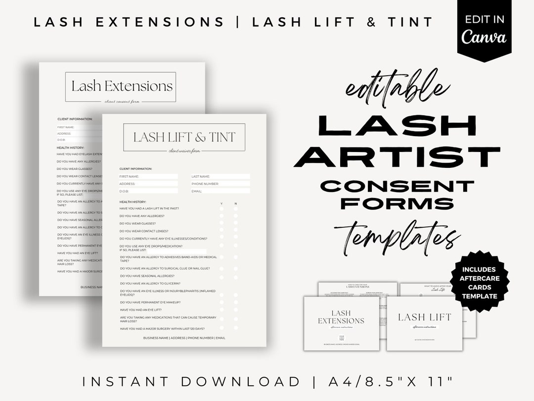 Lash Lift and Tint Consent Form, Eyelash Extensions Form, Client ...