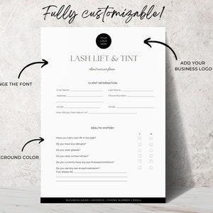 Lash Lift Consent, Editable Template, Lash Lift and Tint Aftercare Card ...