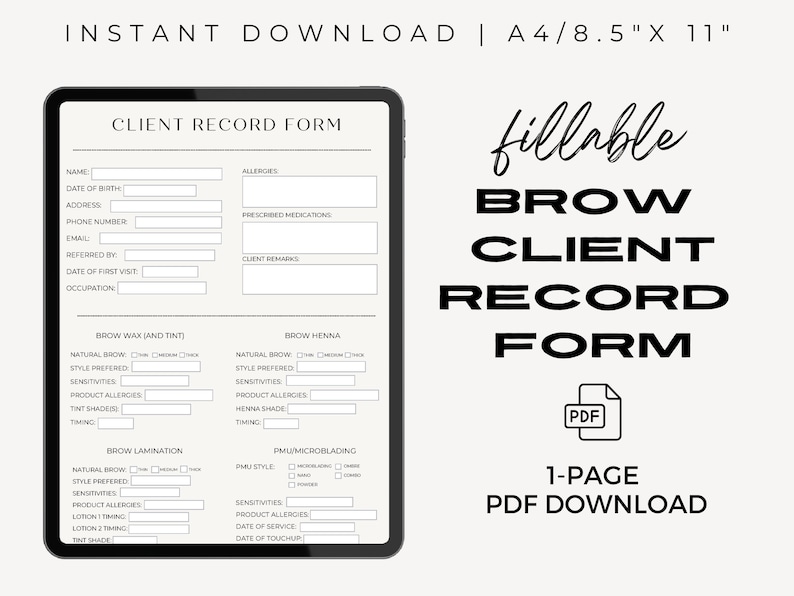 Fillable Client Record Form 1 Page Fillable PDF Client - Etsy