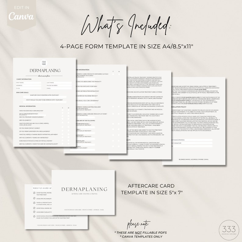 Editable Dermaplaning Consent Form, Esthetician Client Intake (canva ...