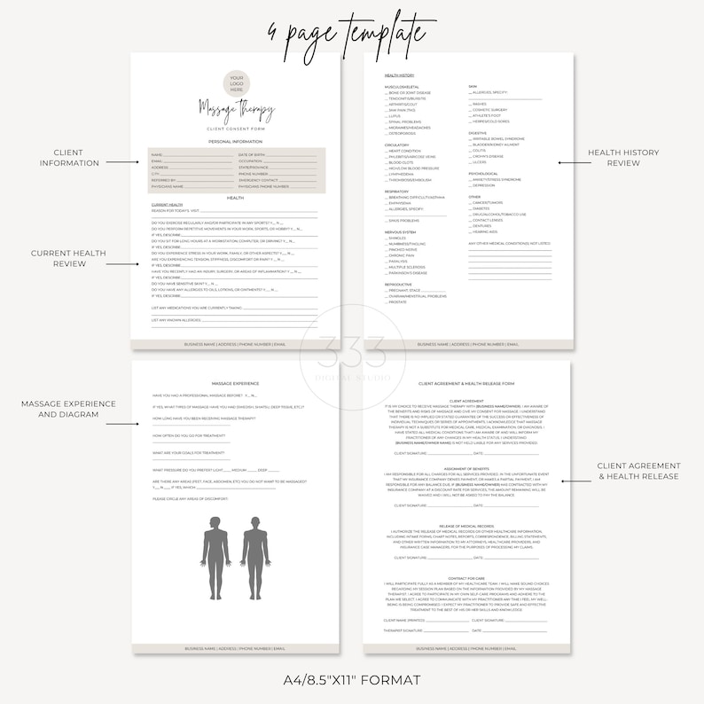 Massage Intake Form, Client Consent Form, Edit in Canva, Spa Forms ...