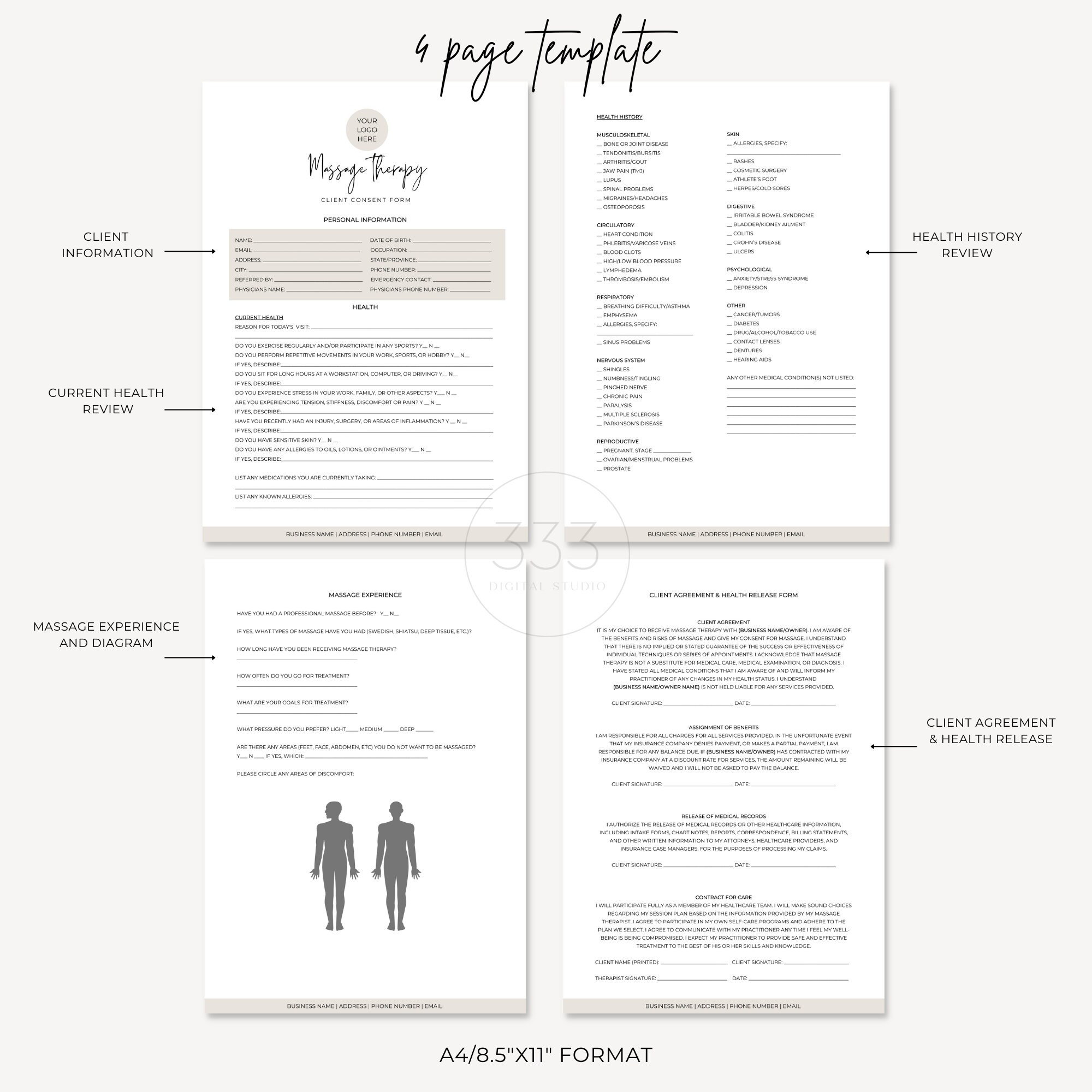 Massage Intake Form, Client Consent Form, Edit in Canva, Spa Forms ...