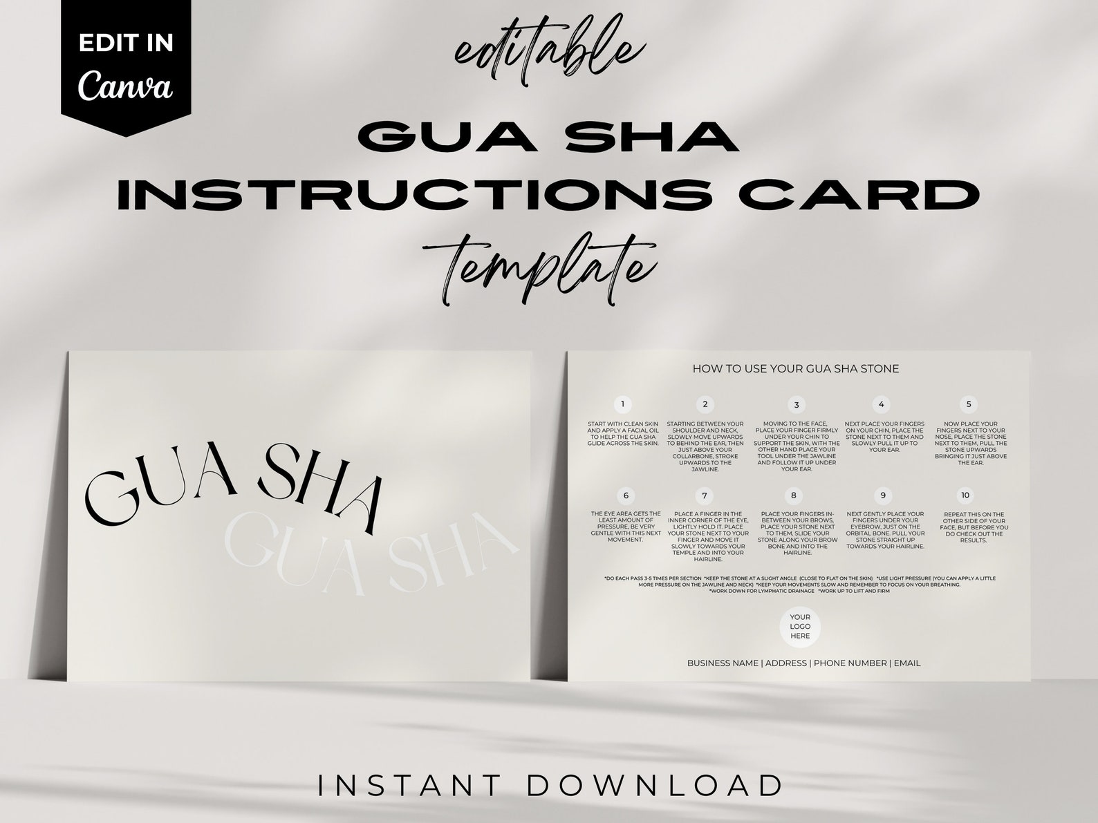 Gua Sha Facial Guide, Gua Sha Instructions, Care Card Template, Gua Sha ...