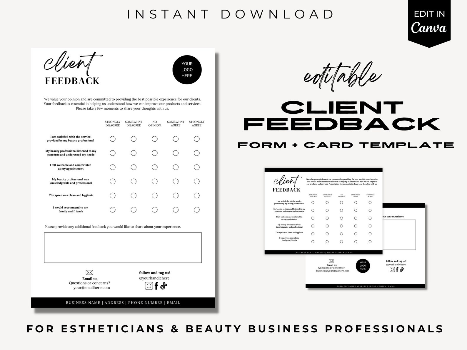 Editable Client Feedback Form Template, Esthetician Feedback Comment ...