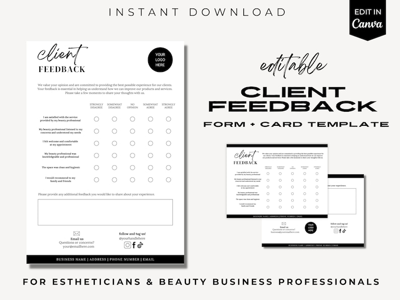 Editable Client Feedback Form Template, Esthetician Feedback Comment ...