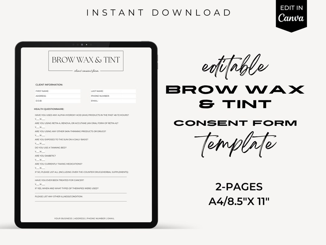 Editable Brow Wax Client Form, Esthetician Forms, Eyebrow Wax and Tint ...
