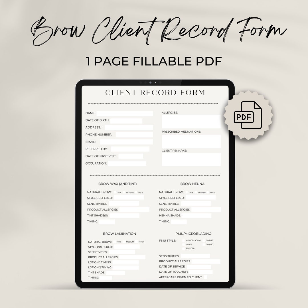 Fillable Client Record Form 1 Page Fillable PDF Client - Etsy Canada