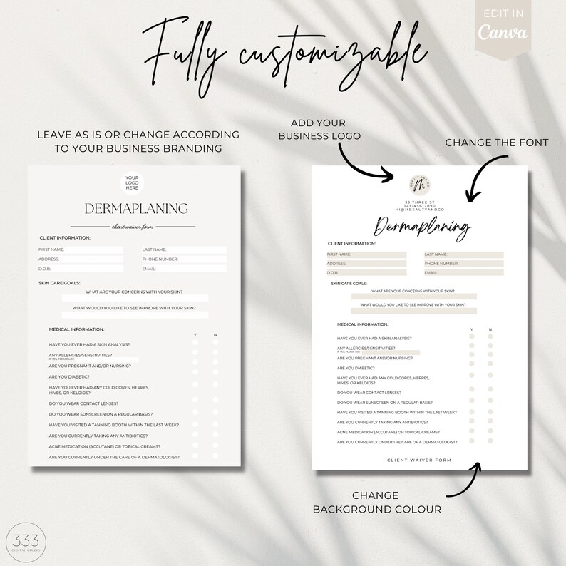 Editable Dermaplaning Consent Form, Esthetician Client Intake (canva ...