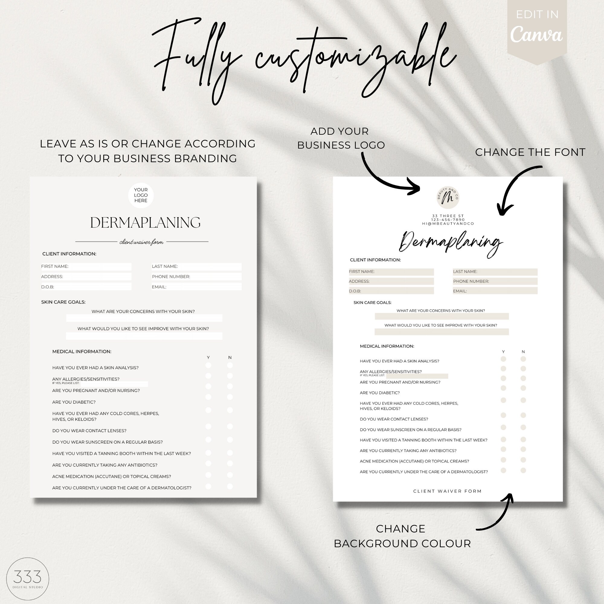 Editable Dermaplaning Consent Form Template Esthetician - Etsy UK