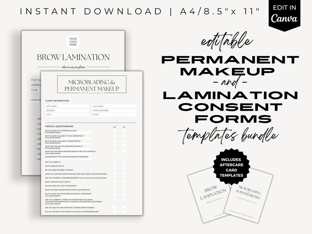 PMU Consent Form, Brow Lamination Form, Waxing Consent Form, Brow ...