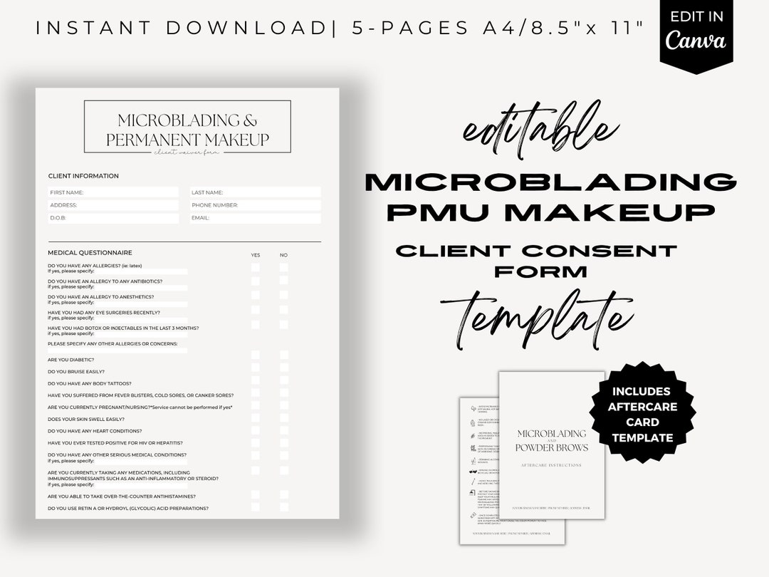 Editable Permanent Makeup Form, PMU Consent Form, Microblading, Powder ...