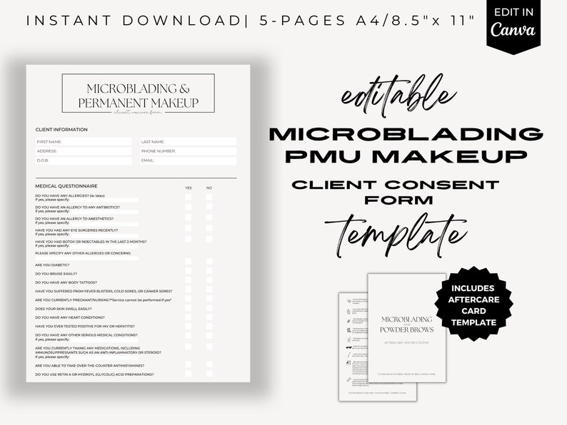 Editable Permanent Makeup Form PMU Consent Form - Etsy