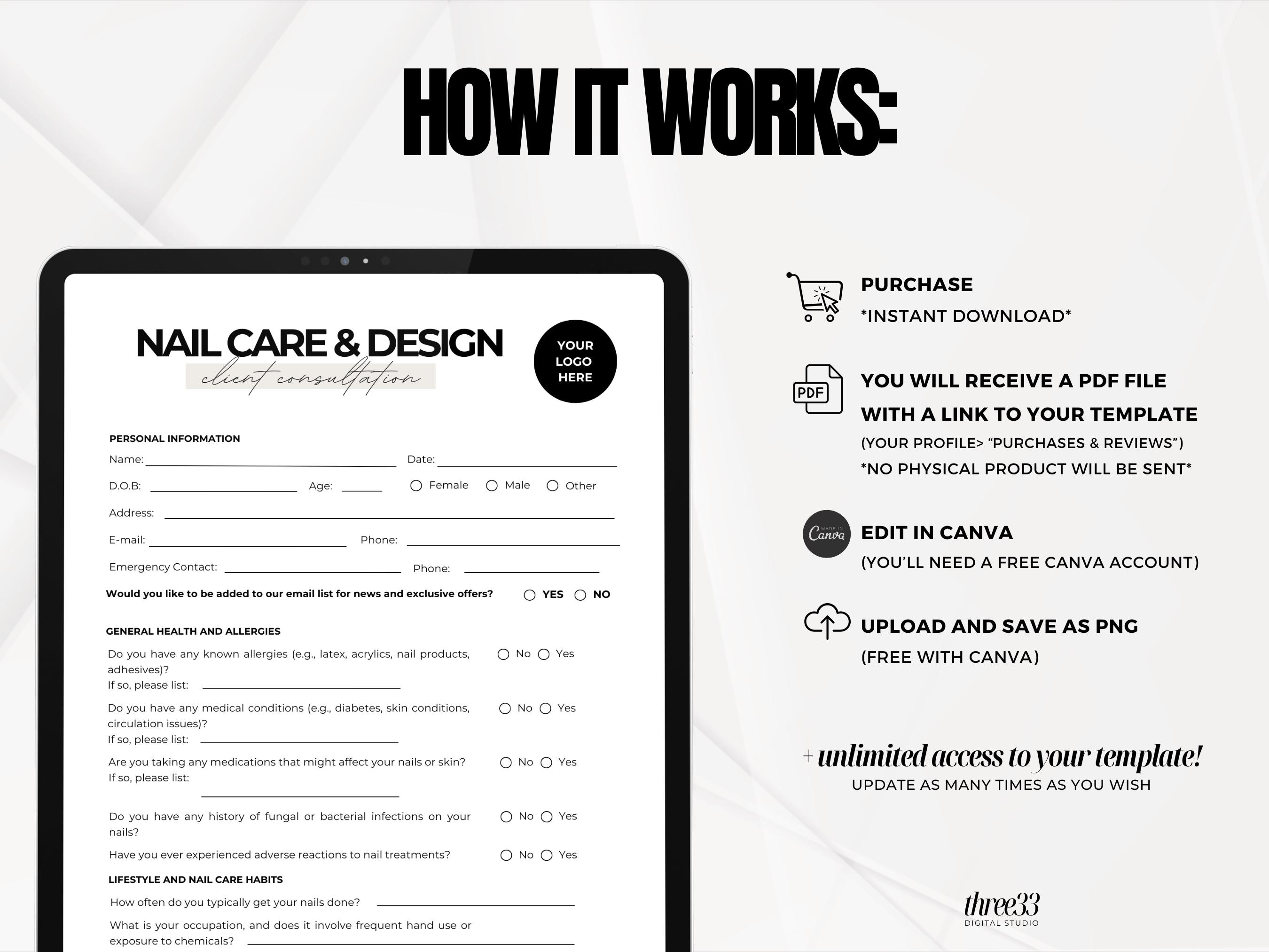 Nail Technician Form, Nail Consent Form Template, Client Intake Forms ...