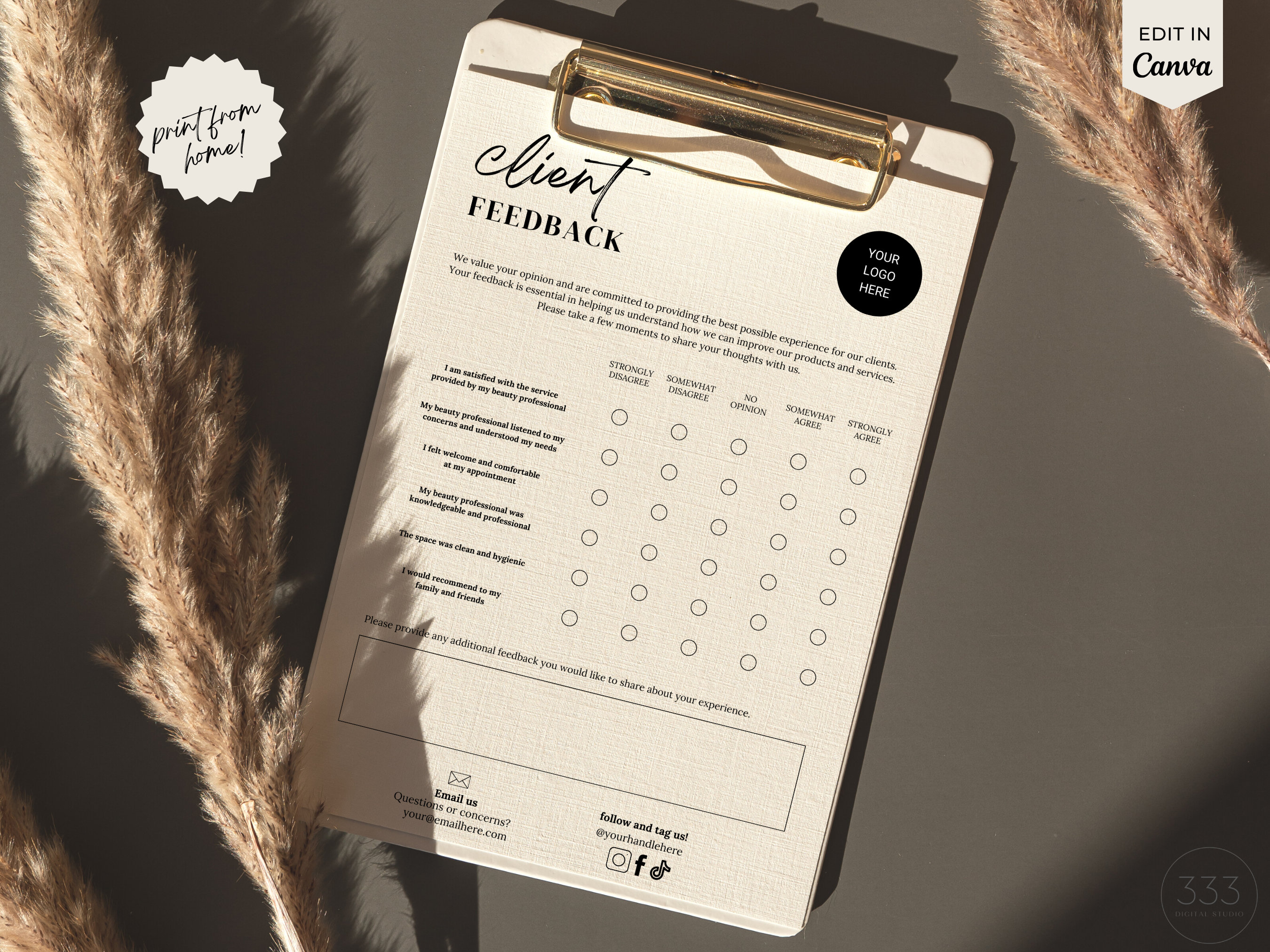 Editable Client Feedback Form Template, Esthetician Feedback Comment ...