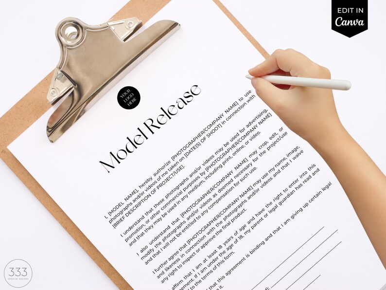 Editable Model Release Form Template, Photography Contract (canva ...