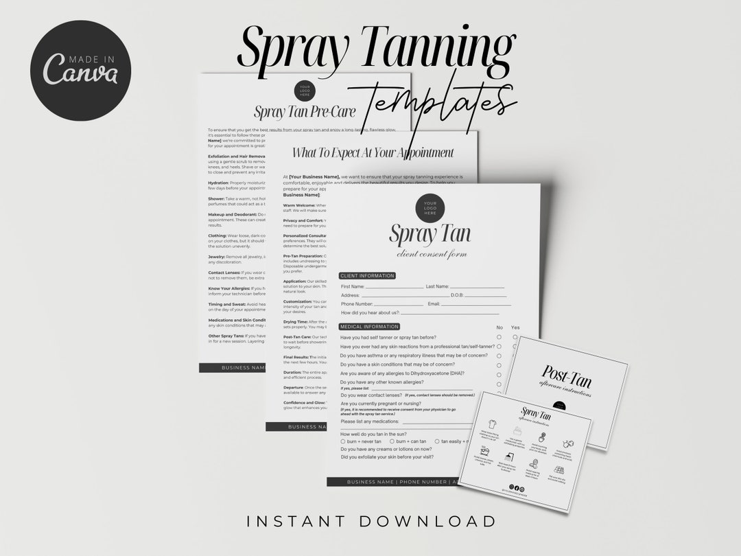 Spray Tanning Consultation Forms, Spray Tan Consent Forms, Spray Tan ...