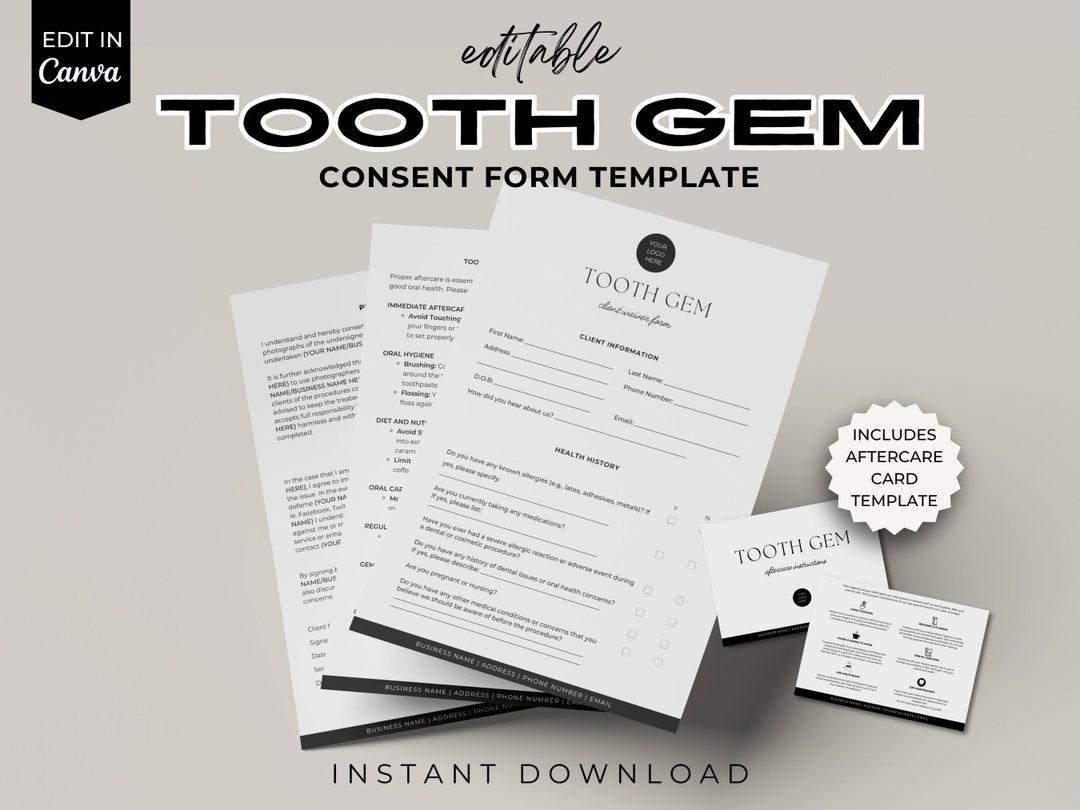 Tooth Gem Consent Form Esthetician Consent Forms Teeth Gem - Etsy